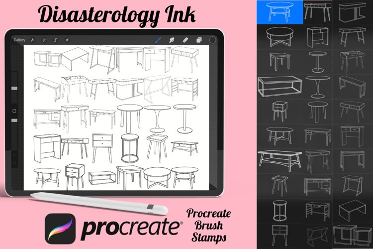 Desks, Tables & Furniture Set 1 Procreate Brush Stamps, 30