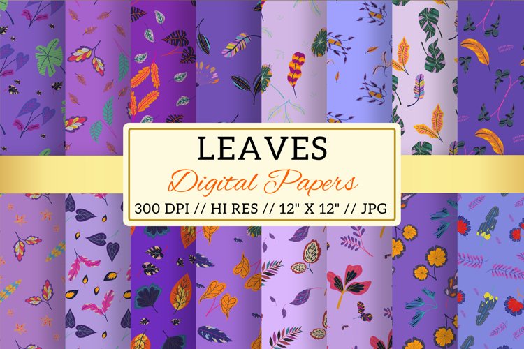 Purple Leaf Digital Papers Patterns, Leaves, Leafy, Seamless