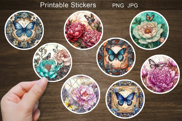 Butterfly and Flowers Stickers | Printable Round Labels