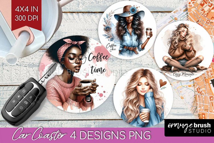 Coffee Girl Car Coaster - Coffee Lover Coaster PNG (4916885)