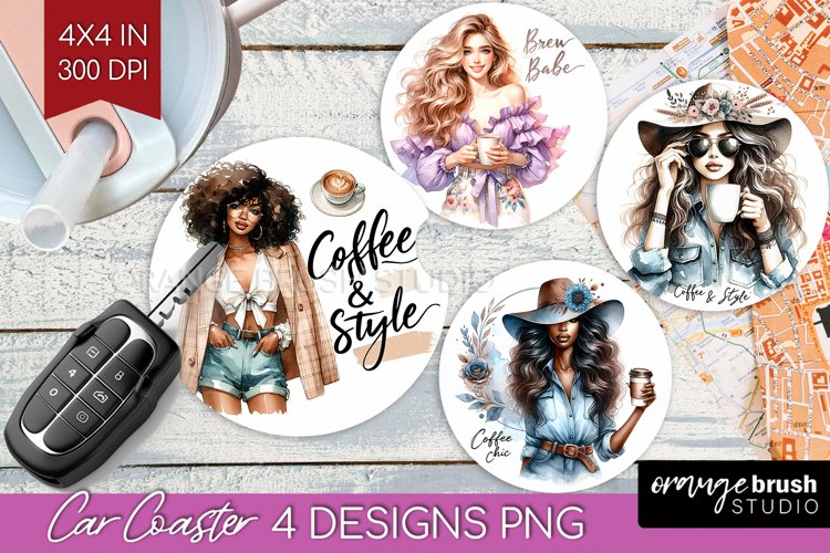 Coffee Girl Car Coaster - Coffee Lover Coaster PNG (4916912)