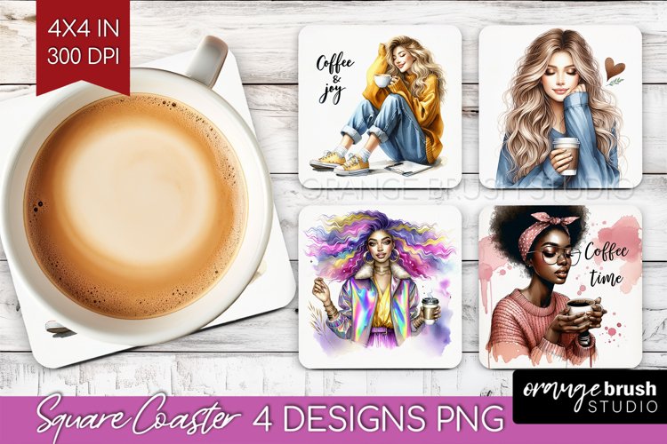 Coffee Girl Square Coaster - Coffee Lover Coaster (4915573)