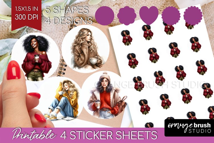 Coffee Girl Round Sticker - Coffee Lover Printable (4915010)