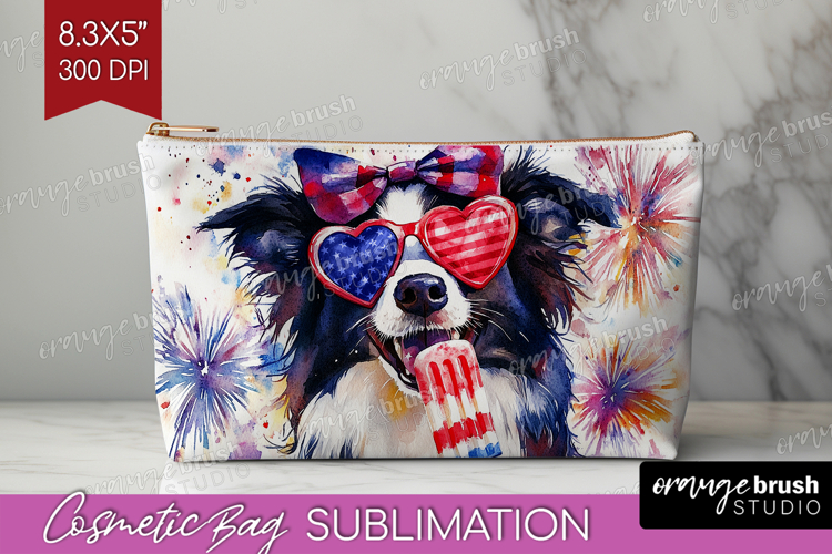 Collie Dog Cosmetic Bag 4th Of July Makeup Bag PNG