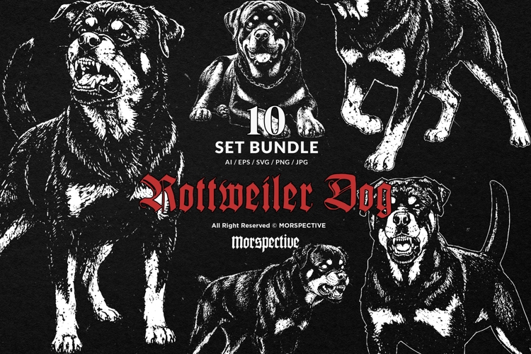 10 Bundle Dark Art Rottweiler Dog Beast Guardian Doggo Tatto