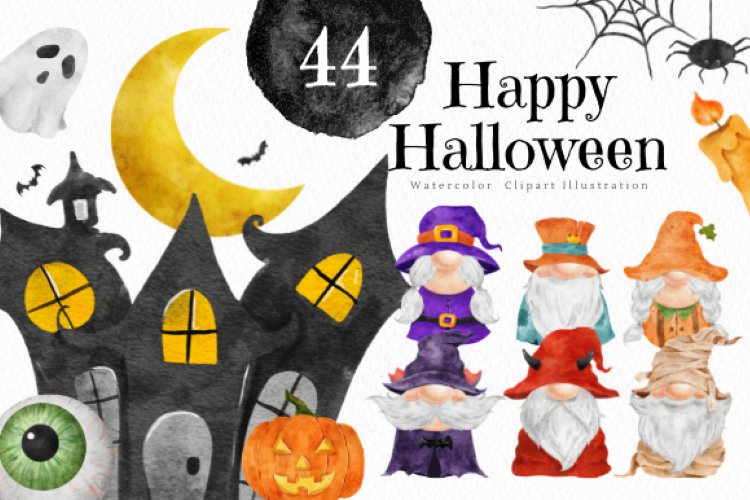 Happy Halloween Gnome Watercolor Clipart
