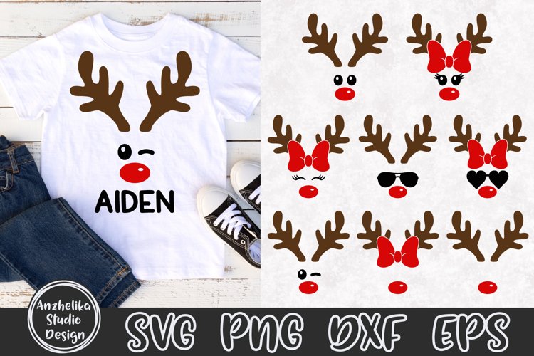 Reindeer Face SVG Bundle | Deer SVG | Red Nosed Reindeer Set