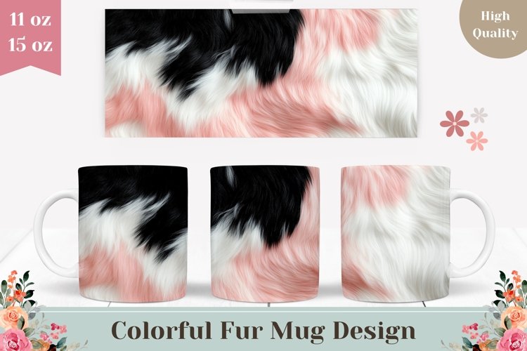 Colorful Fur Mug Design, Black Fur Mug Sublimation