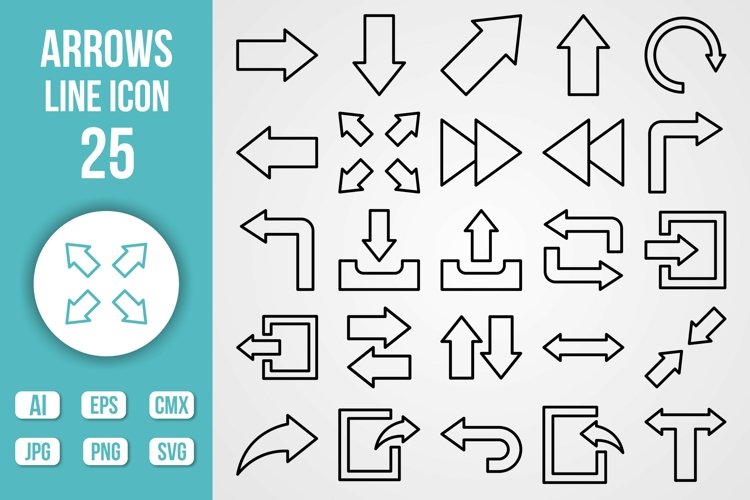 25 Arrows Line Icon Set (2508002)