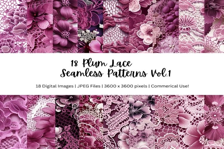 Plum Lace Seamless Background Patterns - 300DPI