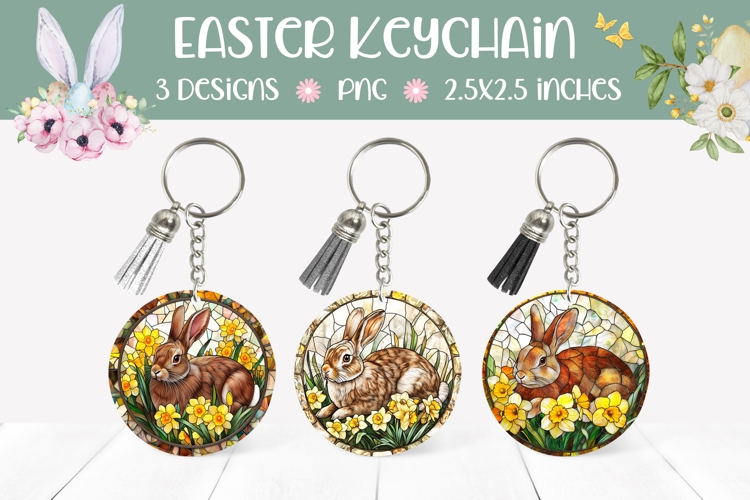 Stained Glass Easter Keychain Print, Cute Bunny Sublimation