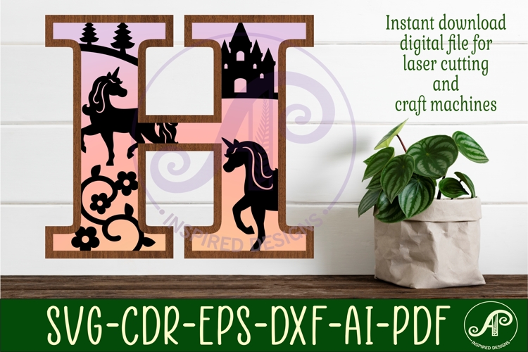 Unicorns Large H wall Letter 3 layer sign