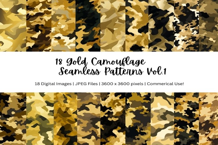 18 Gold Camouflage Seamless Patterns - 300DPI