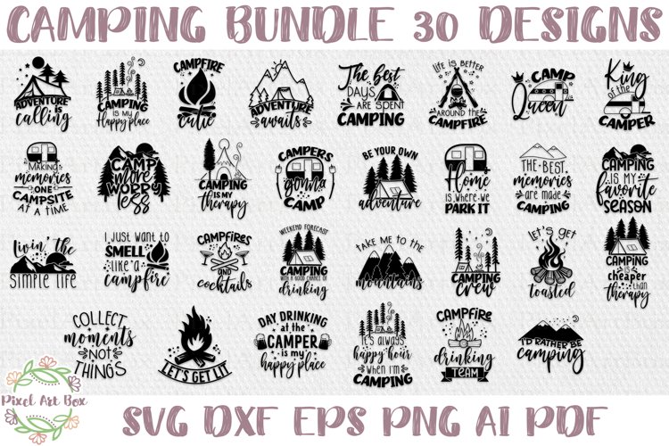 Camping Bundle 30 Designs SVG Cut File (1432910) | Cut Files | Design ...