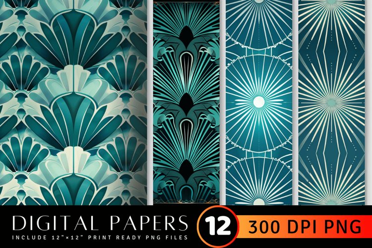 Teal Art Deco Radiance Digital Paper Backgrounds
