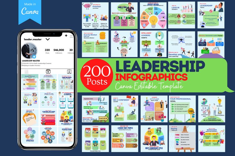 Leadership Infographics- Canva Editable Templates (1975688) | Social ...