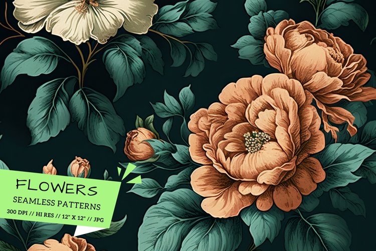 vintage Floral Seamless Patterns, Spring foliage