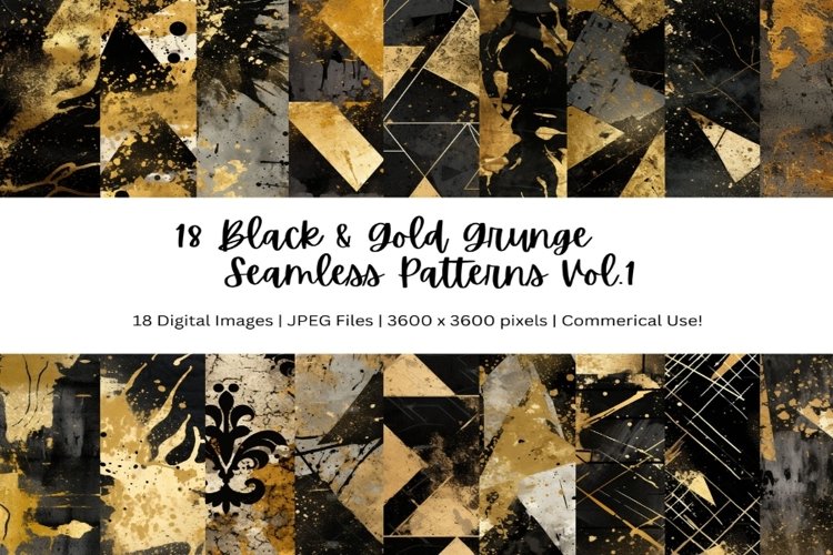 18 Black & Gold Grunge Seamless Patterns - 300DPI