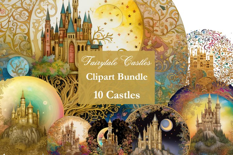 Fairytale Castles Clipart Bundle, Fantasy Clipart, Png