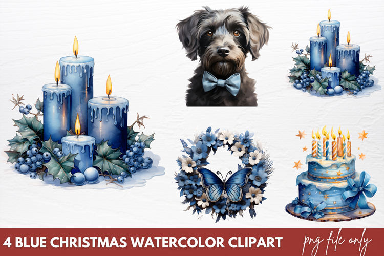 Blue Christmas Watercolor clipart PNG (5845714)