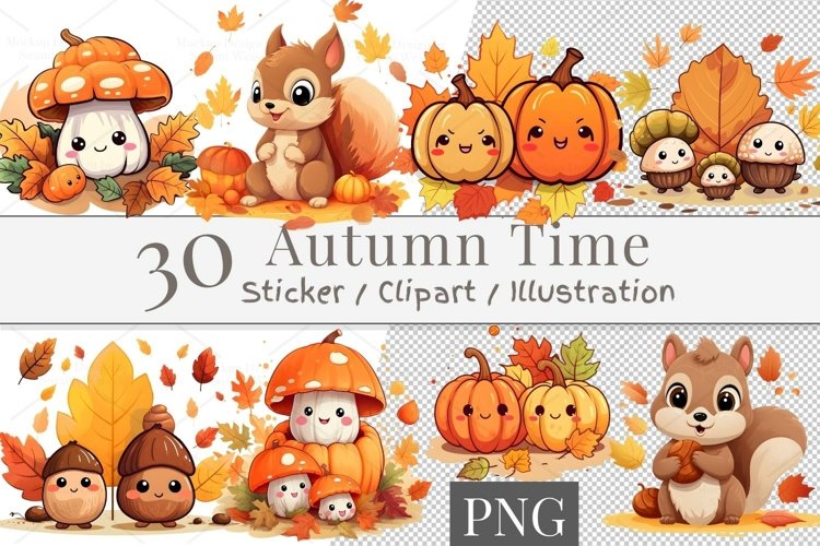30 cute autumn Sticker, Clipart autumn Decor, PNG