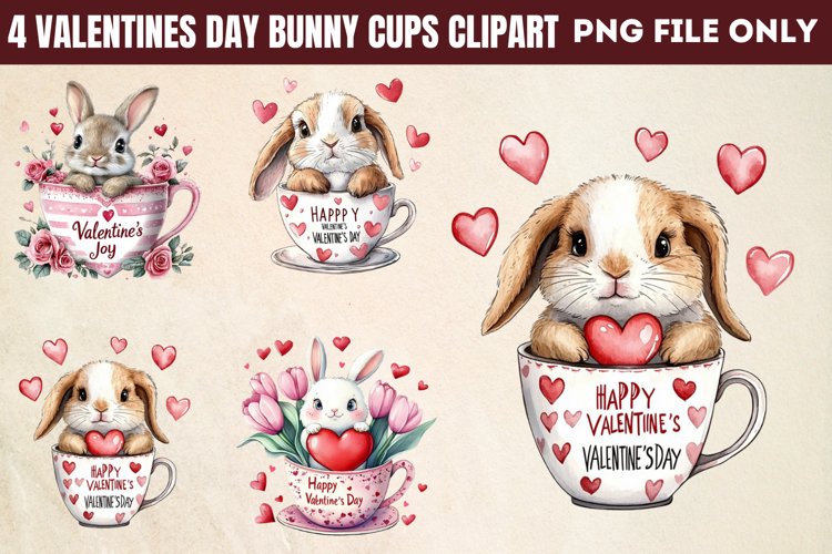 Valentines Day Bunny Cups Clipart PNG (5100945)