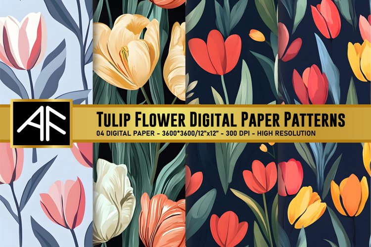 Tulip Flower Digital Paper Patterns