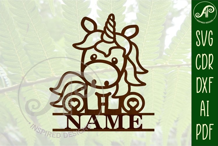 Cute unicorn Name sign svg laser cut template, door or wall