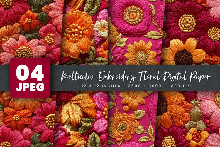 Multicolor Embroidery Floral Digital Paper