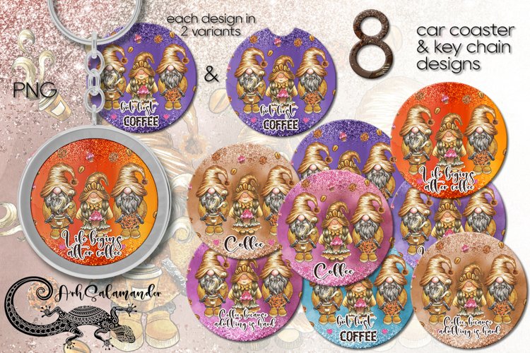 Coffee Gnome | 8 Car coaster & key chain Christmas designs