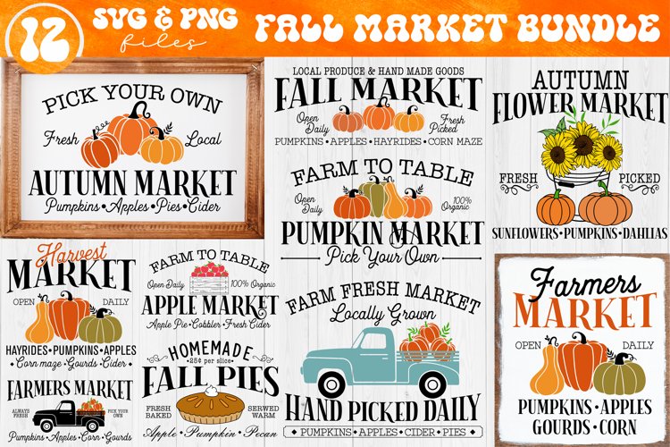 Fall Market Sign SVG Bundle, Autumn Rustic Sign SVG