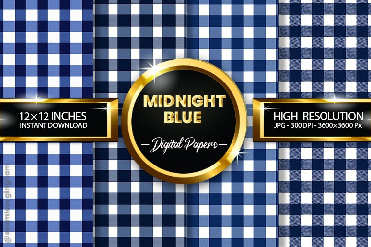 Midnight Blue Gingham Digital Papers 04 Variations (3283389)