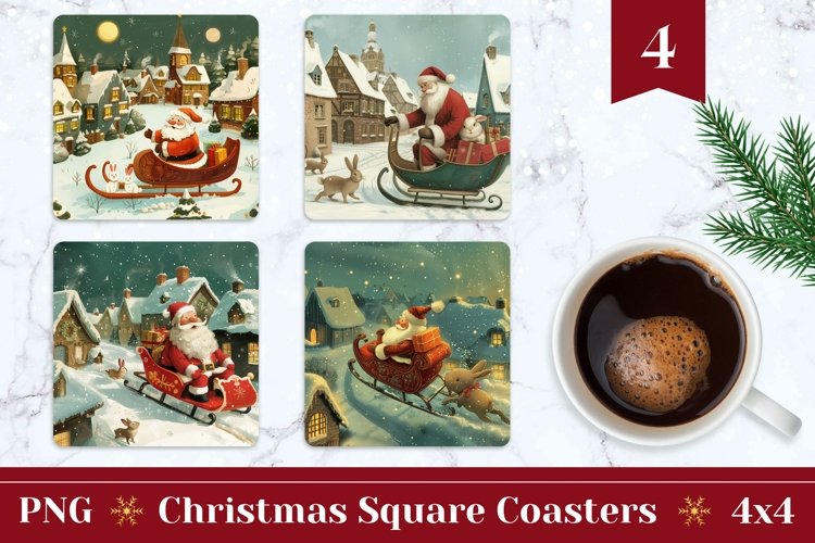 Vintage Christmas Square Coaster, Santa Claus Square Coaster