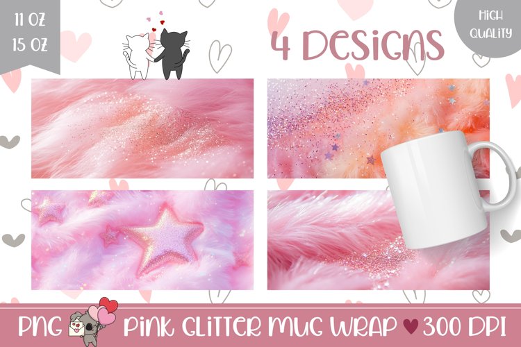Pink Fur Mug Designs, Pink Glitter Mug Template