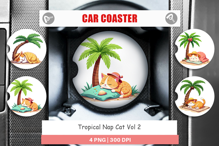 Car Coaster Tropical Nap Cat (5675216)