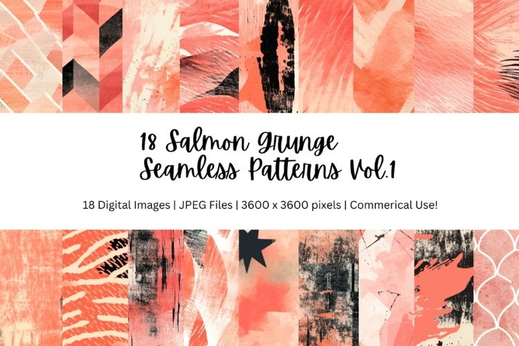 18 Salmon Grunge Seamless Patterns - 300DPI