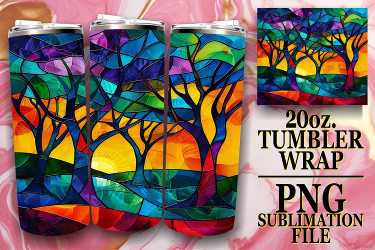 Colorful Stained Glass Tree Tumbler Wrap 20oz Sublimation