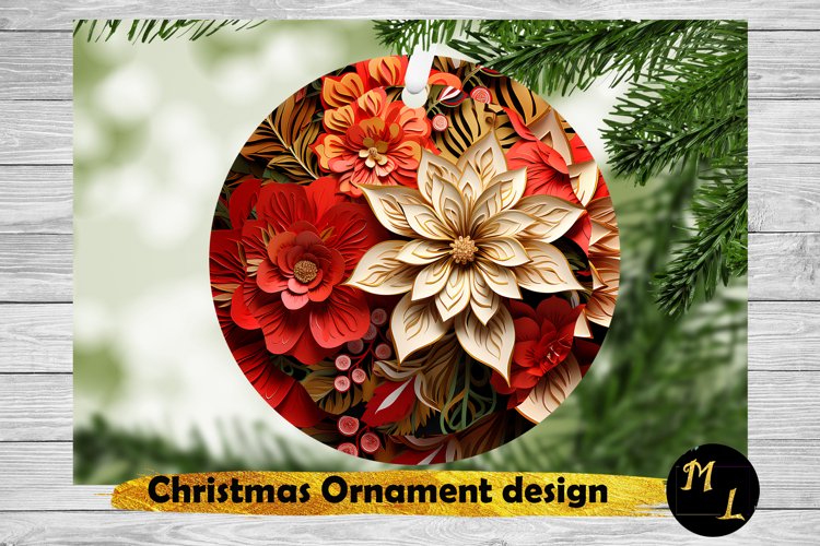 3d Poinsettia Ornament design , Christmas Ornament