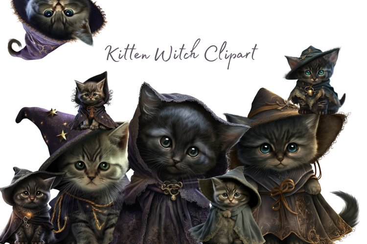 "Cute Kitten Witch Clipart Bundle