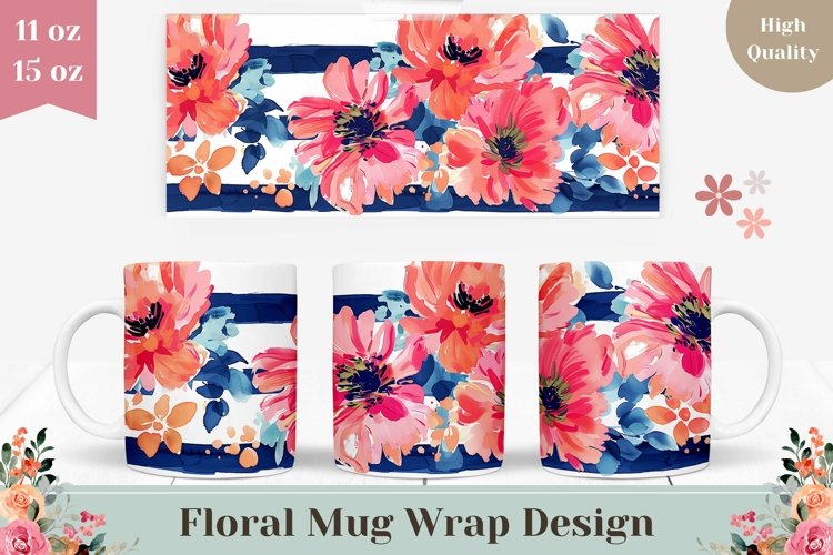 Watercolor Flowers Mug Wrap Design, Floral Mug (3653748)