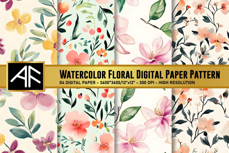 Watercolor Floral Digital paper Patterns (4687567)