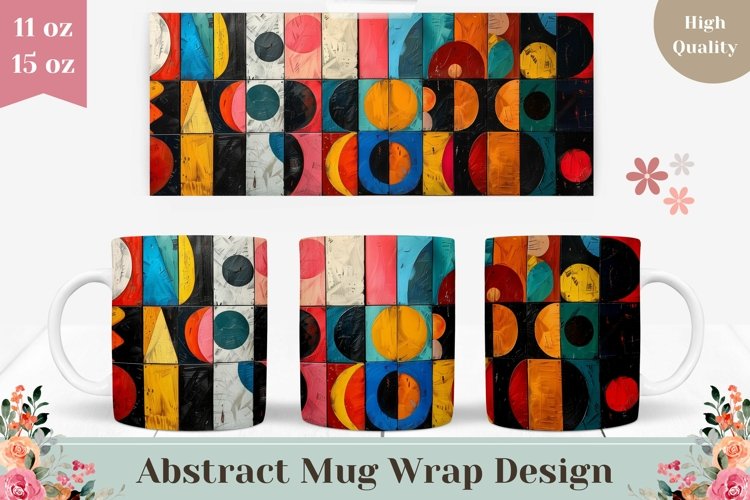 Colorful Art Mug Wrap, Abstract Mug Template Design