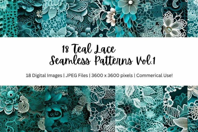 18 Teal Lace Seamless Background Patterns - 300DPI