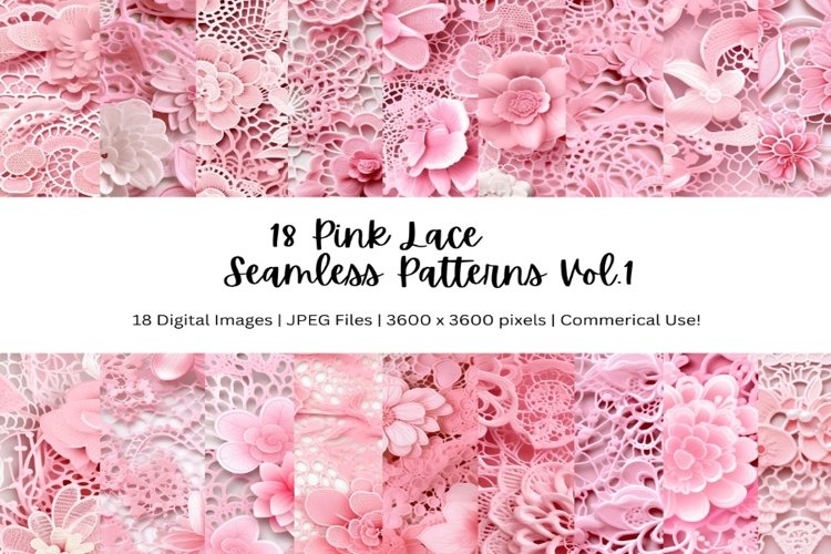 Pink Lace Seamless Background Patterns - 300DPI