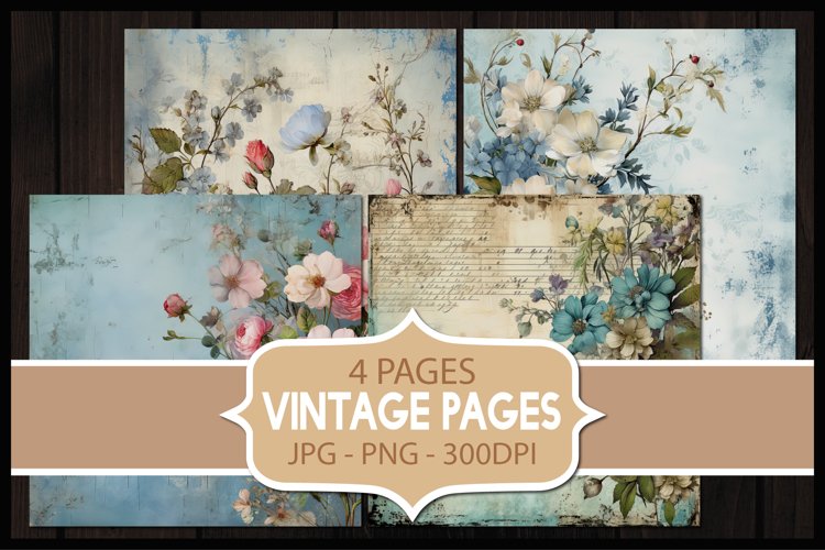 4 Vintage Floral Digital Papers I Junk Journal (3059632)