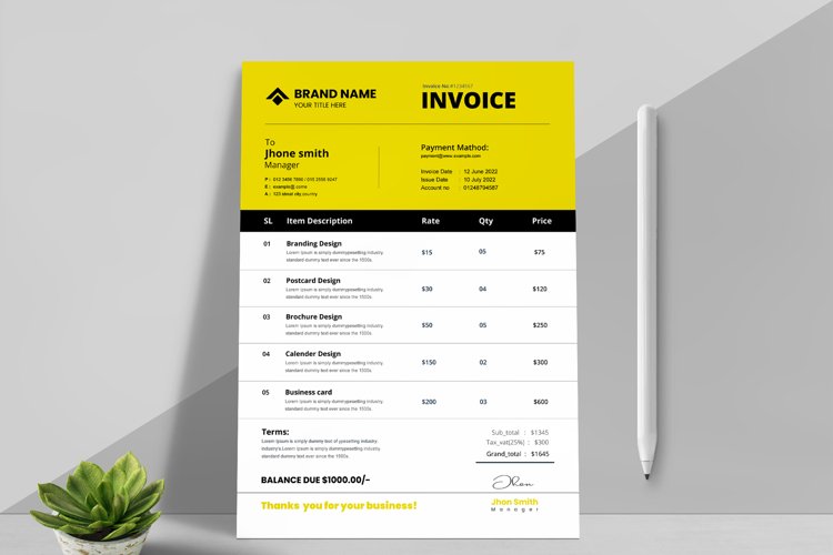 Sales Quotation Layout with Invoice Yellow Accents