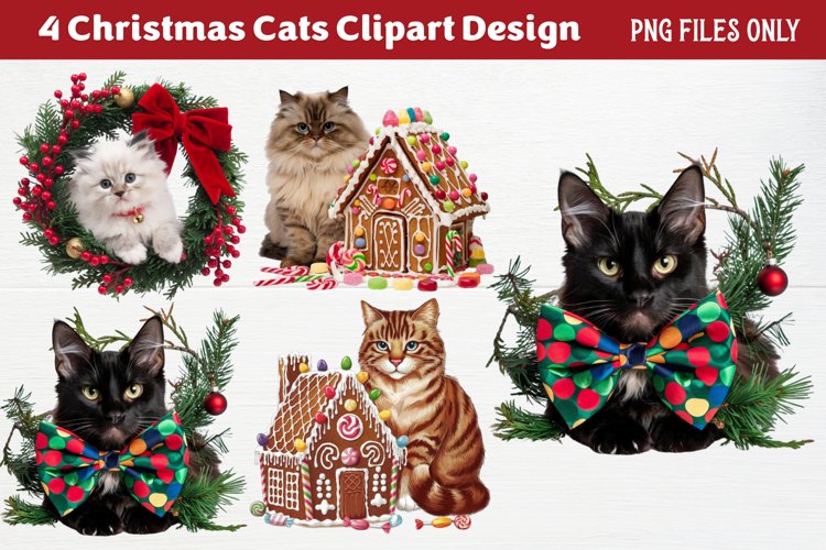 Christmas Cats Clipart PNG (4740945)