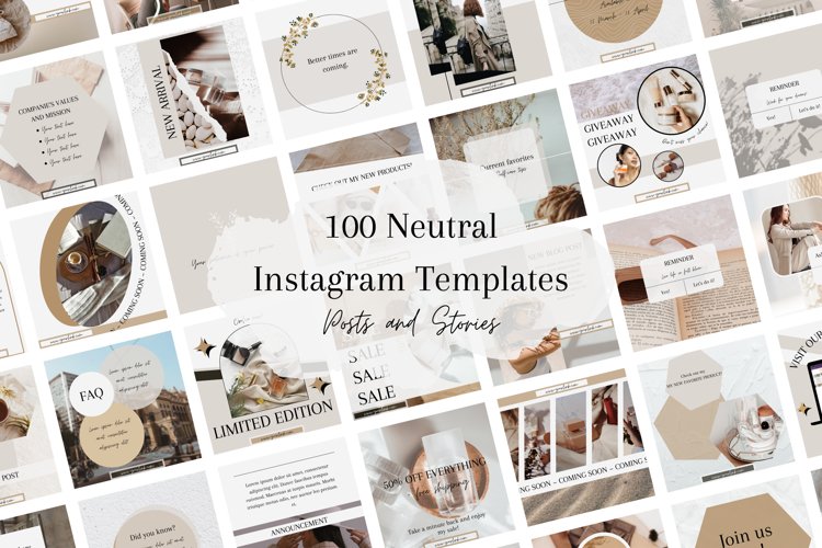 100 Neutral Instagram Templates - made in Canva (1962800) | Instagram ...