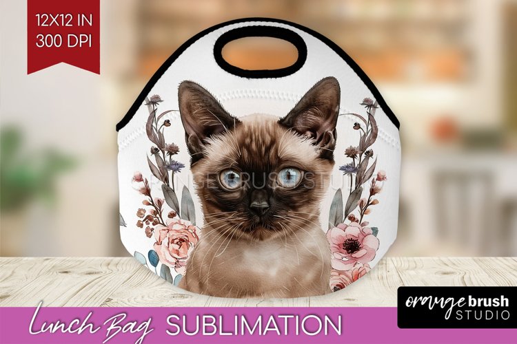 Floral Cat Lunch Bag - Flowers Lunch Bug PNG (5005469)