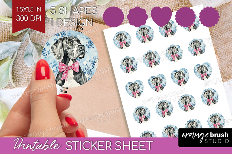 Great Dane Dog Round Sticker Blue Toile Printable Sticker